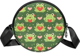 Generic Petit sac &agrave; bandouli&egrave;re rond pour femme, motif grenouilles, sac &agrave; dos avec fermeture &eacute;clair, bretelles r&eacute;glables, sac &agrave; main rond d&eacute;contract&eacute; pour fem