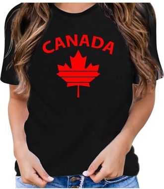 Generic T-shirt &agrave; manches courtes pour femme Drapeau Canada Motif feuille d&eacute;rable, Marine, XXL