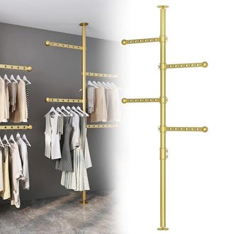 Generic 4-Tier Stehend Wäscheständer, Teleskop Kleiderstange ohne Bohren Coat Rack Offener Kleiderschrank System, Kleiderstange aus Metall vom Boden bis zur D
