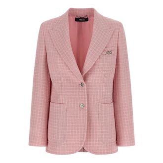 Versace Karo Strick Woll-Cr&ecirc;pe Blazer - - Jackets - Damen - Rosa - XS