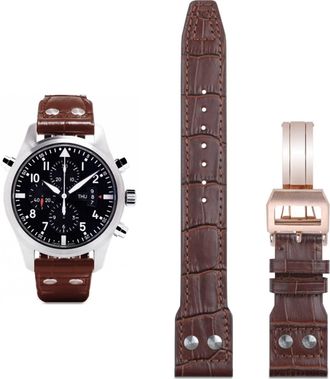 Generic TYKHGFS 21mm 22 mm Italien Cowhide Echtes weiches Leder -Uhrband für Pilot 18 Weiches braunes Uhrengurt Klaspeln