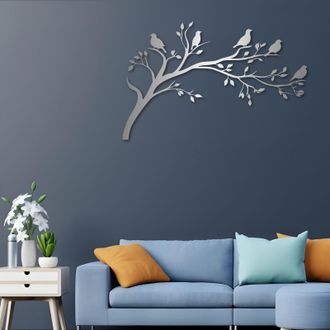 Generic Moderne minimalistische Metall-Wandkunst: V&ouml;gel auf einem AST, Wanddeko mit Bl&auml;ttern und Vogelsilhouette, Wandbehang aus einem AST f&uuml;r Wohnzimmer, Sch