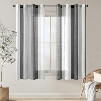 Miulee EMEMA Rideaux rayés Transparent avec oeillets Voile Salon Moderne Set de 2 Rideaux Chambre à Coucher Transparent avec Motif Rideau Semi-Transparent Ra