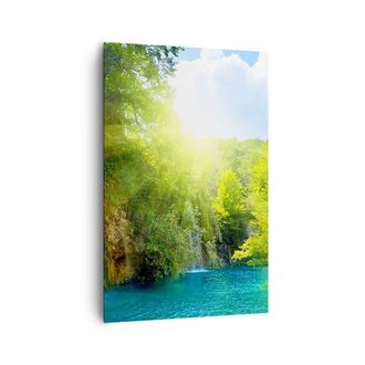 Arttor Wandbilder Dekoration Wohnzimmer Wasserfall Forrest Himmel Bilder auf Leinwand 80x120cm Leinwandbild mit Rahmen Schlafzimmer K&uuml;che Deko Wand Kunstdruc