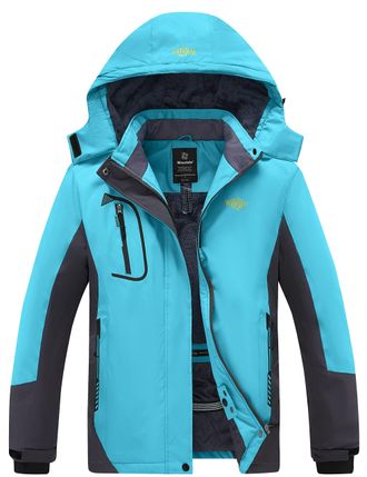 Wantdo Damen Berg Ski Jacke W&auml;rmer Winter Fleece M&auml;ntel Wasserdichter Atmungsaktive RegenM&auml;ntel Outdoor Kapuzen Windbreaker Jacken T&uuml;rkis XXL
