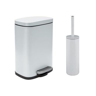 Spirella Treteimer-Set + WC-B&uuml;rste AKIRA aus Stahl - Soft-Close, Anti-Fingerabdruck-Beschichtung - 21,4 x 17,6 x 30 cm - 5L - Mattwei&szlig;