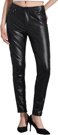 Allegra K Pantalon en Similicuir Femme Taille Haute Extensible Coupe Slim Legging Pantalons en PU Moto Noir M