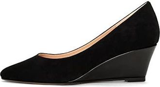 elashe Femme Compensées Escarpins Petit Talon Bout Pointu À Enfiler Chic Suède NoirEU41