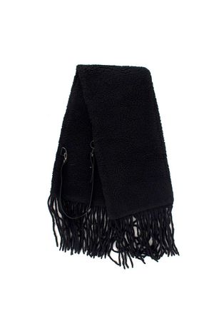 Max Mara Black Fleeced Scarf with Leather Strap