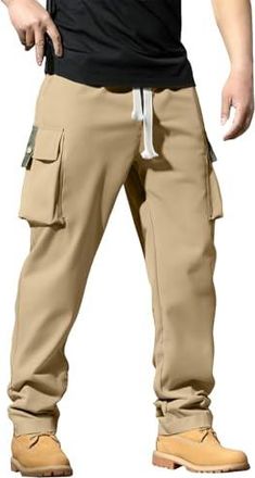 Generic Pantalon de jogging confortable pour homme pour le salon et la maison, taille &eacute;lastique douce, coupe d&eacute;contract&eacute;e, kaki, 3XL