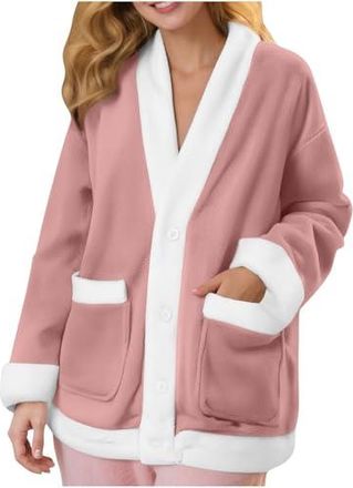 Generic Vestes de lit en polaire pour femme - Douces et d&eacute;contract&eacute;es - Col en V - Col en V - V&ecirc;tement de nuit confortable avec poche - Haut de sommeil chaud,