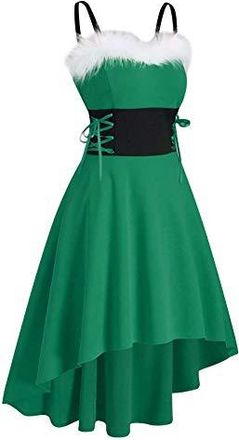 Generic Robe de No&euml;l asym&eacute;trique &agrave; lacets asym&eacute;trique mi-longue &agrave; &eacute;paules d&eacute;nud&eacute;es 2026 pour femme, Vert, L