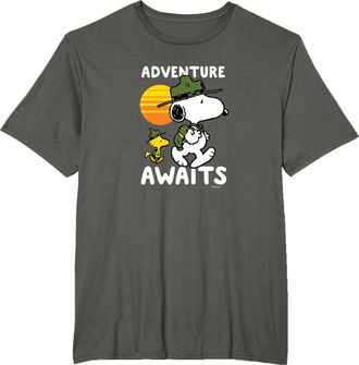 Peanuts Snoopy Adventure Awaits T-Shirt: Offiziell lizensiert, Blau, S, Kurzarm, Klassische Passform, Unisex, Cartoon, Casual