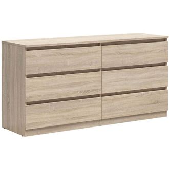 PEGANE Commode buffet &agrave; 6 tiroirs meuble de rangement, coloris ch&ecirc;ne Sonoma - Longueur 150 x Profondeur 45 x Hauteur 75,5 cm