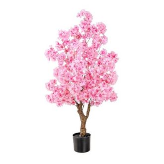 Giantex Arbre artificiel de cerisier, hauteur 118 cm, plante de Sakura avec 96 fleurs roses, Meceta garnie de ciment, tronc avec veine réaliste, plante décora