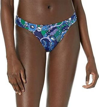Amazon Essentials Bas de Bikini à Bande Plissée Latérale Femme, Bleu Profond Motif Cachemire, 44