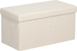 HOMCOM Sitzbank mit Stauraum faltbar Polsterbank mit Samtoptik, Sitztruhe, Truhenbank f&uuml;r Wohnzimmer Schlafzimmer Flur 76 x 38 x 38 cm, Cremewei&szlig;