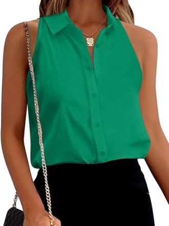 Onsoyours Débardeur Femme Chic Et Élégant Top Chemisier Sexy Blouse Ample Haut Été sans Manches Tee Shirt Col V Fluide Casual Chemise Classique Debardeur Travai