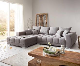 DELIFE Ecksofa Josea 300x220 cm Mikrofaser Steingrau Recamiere links, Ecksofas