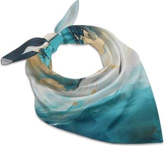 Generic Foulard carré en soie turquoise doré marbre léger foulard abstrait art foulards enveloppants pour cheveux respirant cadeaux pour femmes hommes, multic