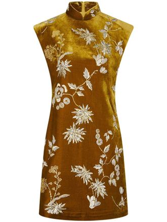 Shanghai Tang robe en velours &agrave; d&eacute;tails de perles - Marron