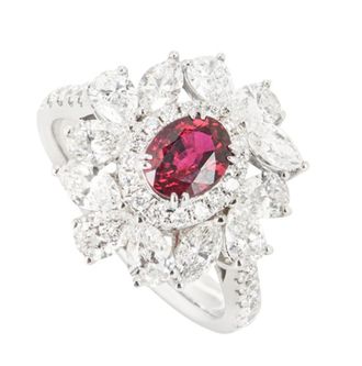 Bespoke White Gold Ruby & Diamond Dress Ring - size 52