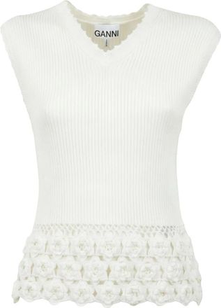 Ganni Femme, Tops, Blanc, Taille: 40 FR Cotton Crochet Vest