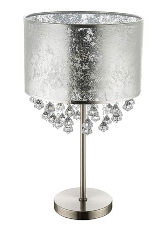 Globo Lighting Tischleuchte Nachttischleuchte Tischlampe Esszimmer Balttsilber Stofflampe H&ouml;he 56 cm, nickel matt, Schnurschalter, 1x E27 Fassung, D 32 cm