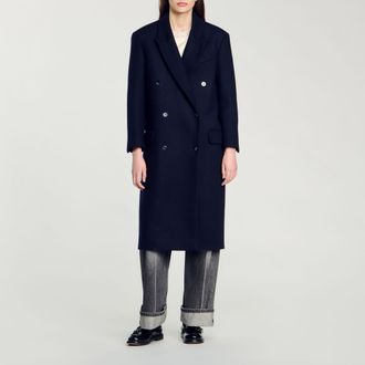 Sandro Manteau long en laine m&eacute;lang&eacute;e