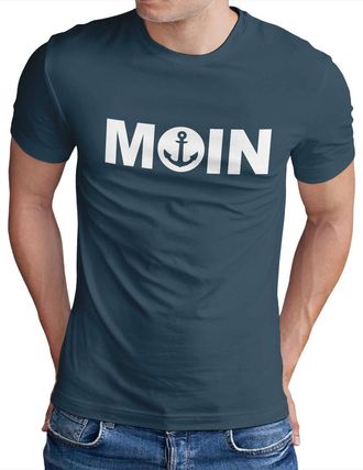 OM3 Moin mit Anker T-Shirt - Herren - Slogan Meer Spruch K&uuml;ste Statement Norden - Denim, 3XL