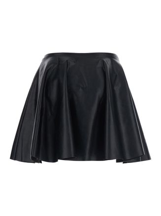 Norma Kamali Flared Leather Mini Skirt - Black