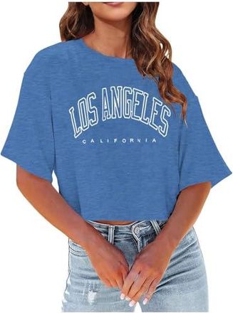 Generic Haut court d&eacute;t&eacute; &agrave; col rond pour femme - Manches courtes - Pour entra&icirc;nement 2025 - Coupe ample - D&eacute;contract&eacute; - Coupe ample - Demi-chemises vintage - T