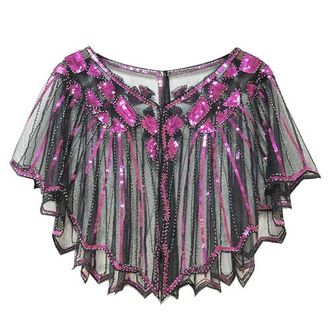 Generic Robe châle ample en maille 2026 enveloppée avec paillettes pour fête, banquet, étole en coeur, écharpe, écharpe, pour femme, pour soirée rétro Gatsb, 