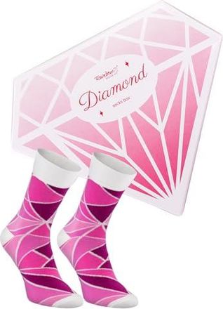Rainbow Socks Diamond Socks Box - 1 Paire De Chaussettes Diamant Rose - Cadeau Original Pour Femme - Taille 41-46