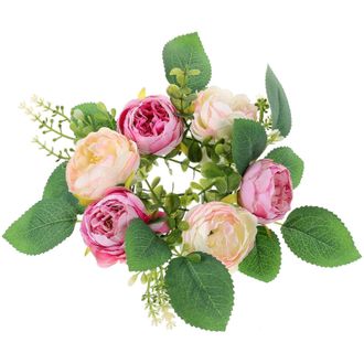 Angoily K&uuml;nstlicher Pfingstrosen Kerzenkranz Kleiner Tischkranz aus Langlebigen Kunstblumen in Rosa Dekoration f&uuml;r Hochzeiten und Festliche Anl&auml;sse