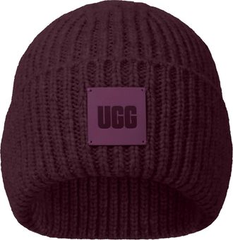UGG Damen Chunky Rib with Logo Beanie, Wilde Traube, Einheitsgr&ouml;&szlig;e