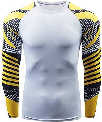 Generic T-shirt dentraînement athlétique de bodybuilding pour homme, coupe ajustée, manches longues, haut de gym, t-shirt respirant à séchage rapide, jaune, L