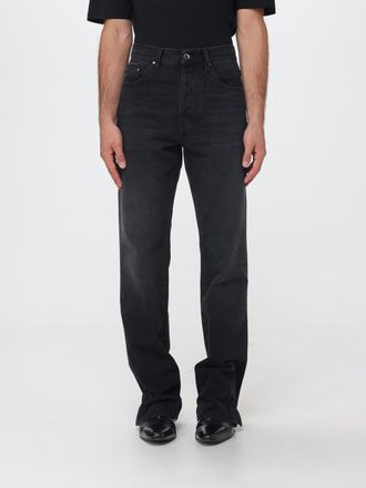Amiri Jean droit en denim de coton avec logo m&eacute;tallique &agrave; larri&egrave;re