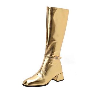 Generic Bottes hautes pour femme extensibles et &eacute;l&eacute;gantes avec boucle de couleur unie et fermeture &eacute;clair lat&eacute;rale, d&eacute;contract&eacute;es, confortables, &agrave; talon &eacute;pais