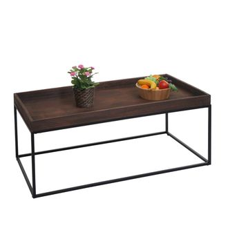 Mendler Couchtisch HWC-K71, Kaffeetisch Beistelltisch Tisch, Holz massiv Metall 46x110x60cm - Dunkelbraun