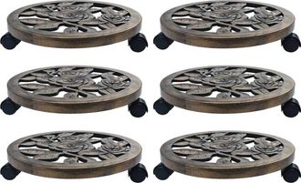 tidyard Pflanzen-Caddy mit Rädern, Rosen-Stil, Rollpflanzenständer, 38 cm, runder Glas-Topfwagen, mobiler Pflanzenwagen für drinnen und draußen, Braun