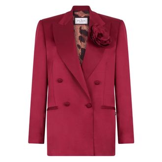 Philipp Plein Dame Fit Double Breasted Blazer Flower - - Jackets - Damen - Rot - 2XL