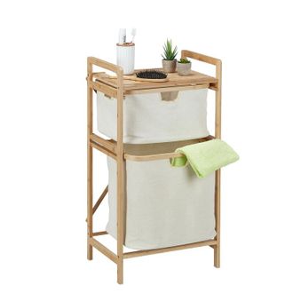 Relaxdays W&auml;schekorb Regal, Bambus, W&auml;schesortierer 2 F&auml;cher, hbt: 85x44x33 cm, Badregal mit W&auml;schesammler, natur/beige - Relaxdays