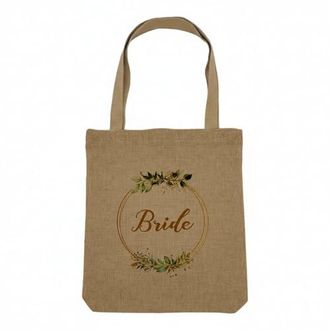 Fabulous Sac Shopping Tote Bag Aspect Lin - Bride Wedding Bridegroom Flower Circle - Sac de Courses Toile Epaisse 360g Beige Naturel Cabas Port&eacute; Epaule Solide 