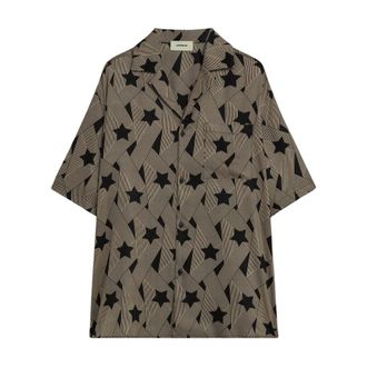 A Paper Kid Homme, Chemises, Noir, Taille: S Chemise en Viscose avec Imprim&eacute; Graphique Int&eacute;gral