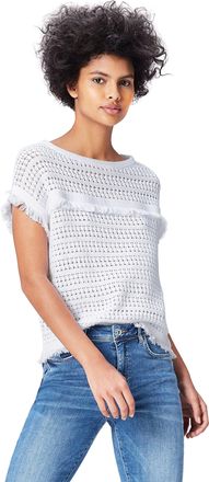 Find. Top Damen mit Fransen und Lochstrickmuster Wei&szlig; (White), 40 (Herstellergr&ouml;&szlig;e: Large)