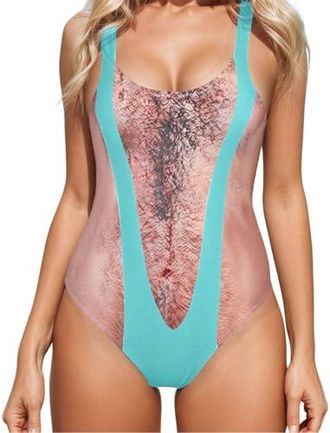 Generic Maillot de bain pour femme - Maillot de bain imprim&eacute; dos nu - Contr&ocirc;le du ventre - Couleur unie - Pour les vacances - V&ecirc;tements de plage modestes, ble