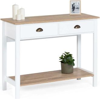 IDMarket Console 2 tiroirs Campagne ISIS 1 &eacute;tag&egrave;re Bois et Blanc