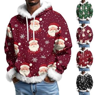 Generic Sweat à capuche de Noël amusant pour homme - Bonhomme de neige et Père Noël - Grande taille - Tenue de Noël à manches longues - Pull fantaisie - Vêtem