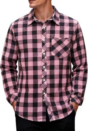 Generic Chemise &agrave; carreaux pour homme - Haut boutonn&eacute; avec poche - Manches longues - Col &agrave; revers d&eacute;contract&eacute; - Coupe ample - R&eacute;tro - Costume extensible pour 